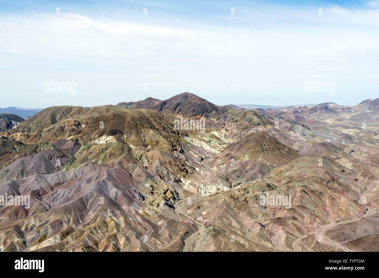 Landscape over the U.S. Army National Training Center, Ft. Irwin, Calif ...