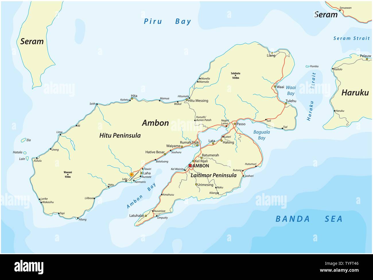 Map of the Indonesian island Ambon belonging to the Maluks Stock Vector ...
