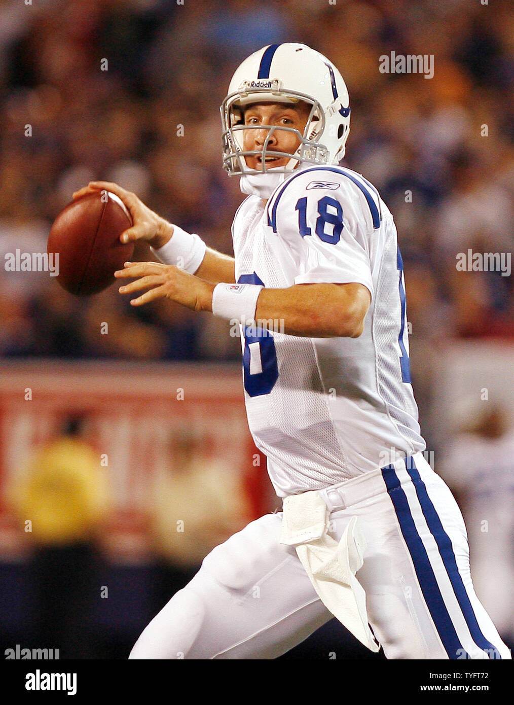Indianapolis Colts quarterback Peyton Manning prepares to throw a pass ...