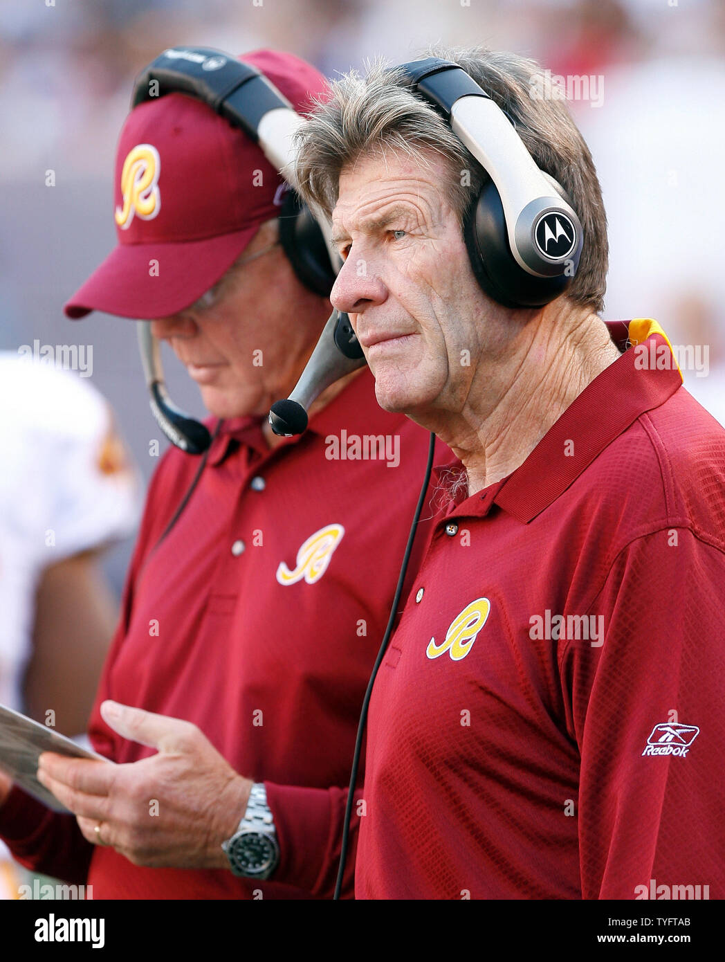 Washington Redskins head coach Joe Gibbs and assistant coach Joe Bugel ...