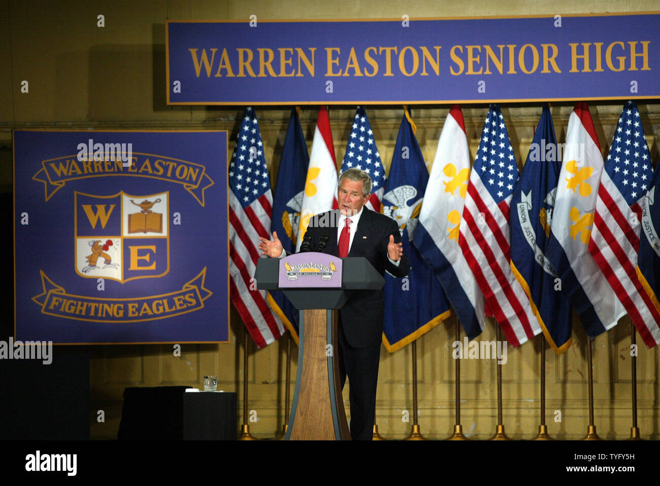 President George W. Bush speaks at Warren Easton High School, the ...