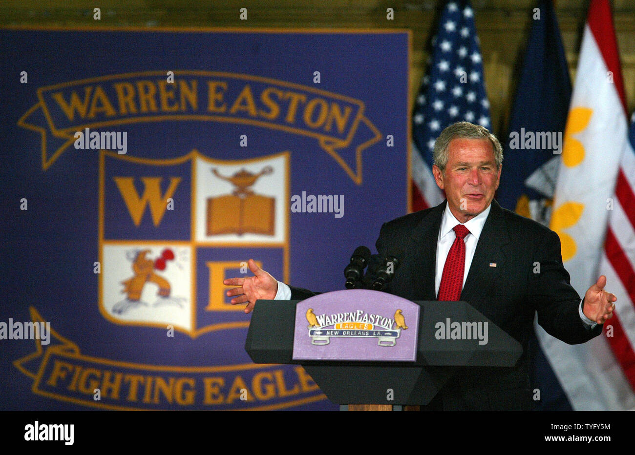 President George W. Bush speaks at Warren Easton High School, the ...