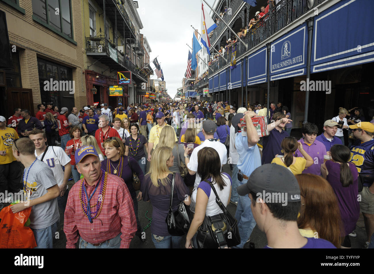 LSU and Ohio State football fans crowd Bourbon Street as they celebrate ...