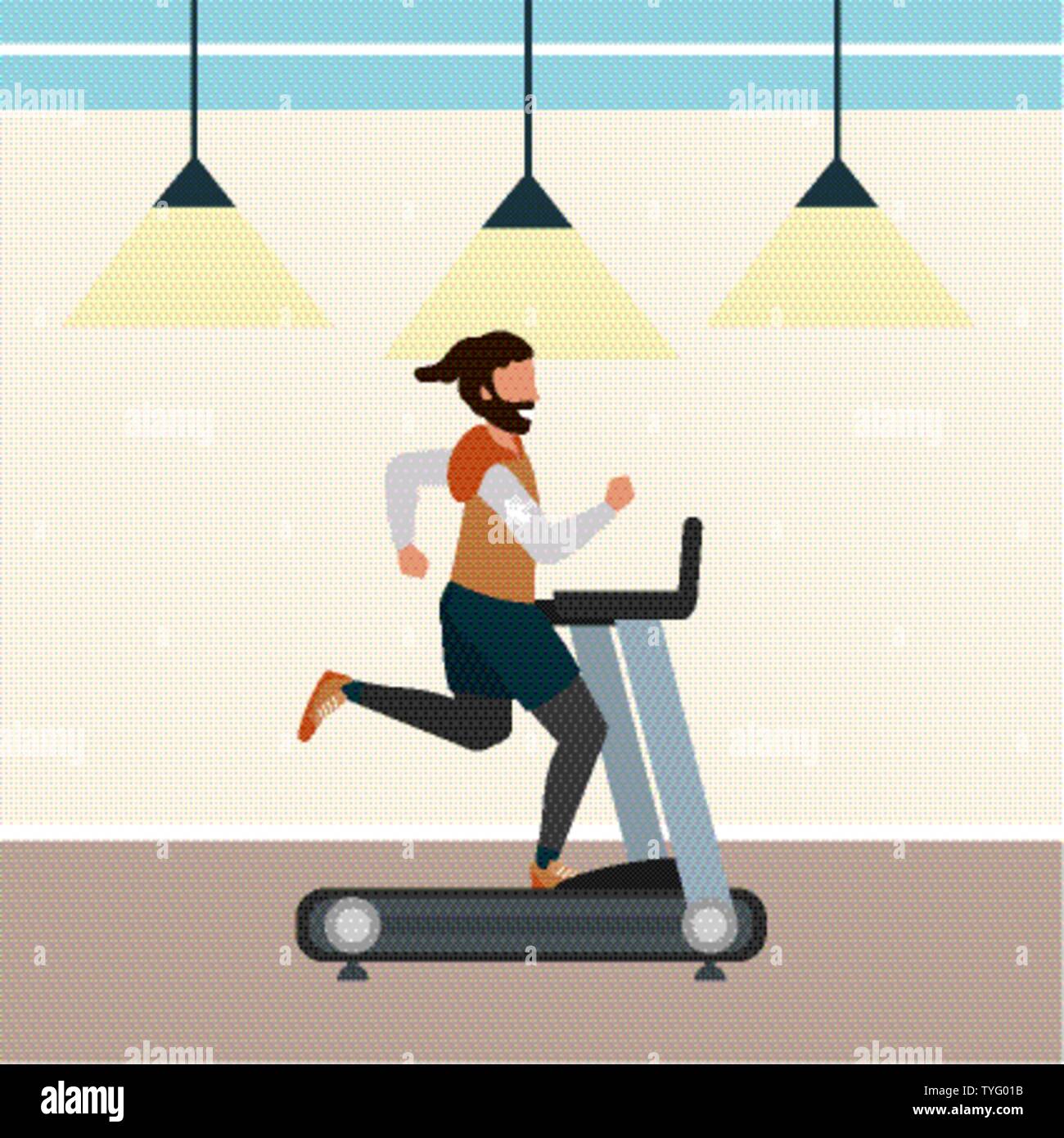 fitness exercise man running over treadmill workout healthy fit ...