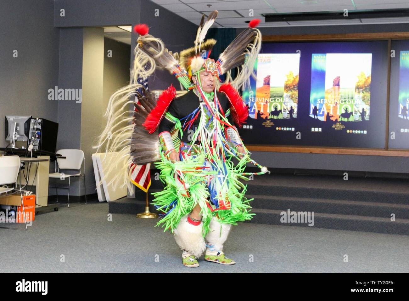 Michael Pahsetopah, world champion Indian Fancy Dancer, performs a ...