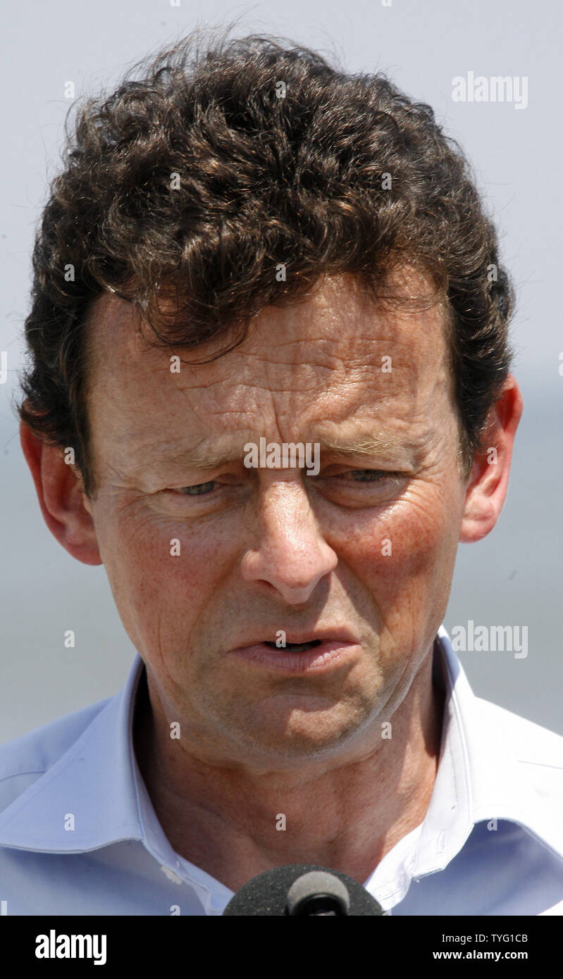 BP CEO Tony Hayward speaks at a press conference on the beach at Port ...
