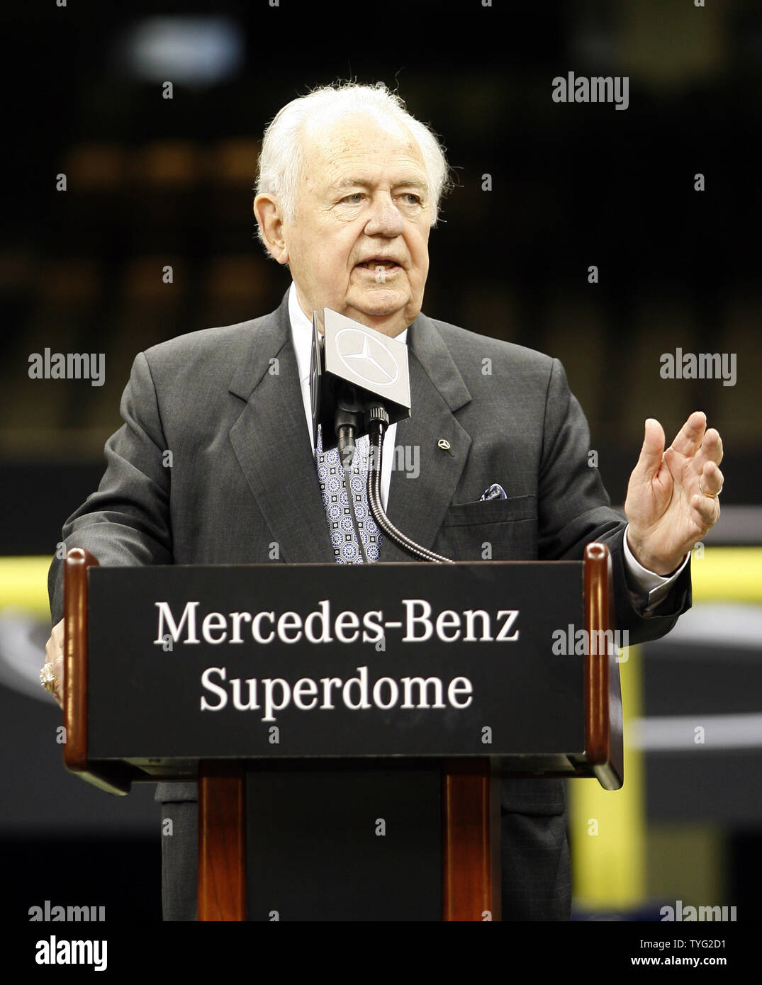 Tom Benson, owner of the New Orleans Saints, announces that the team ...