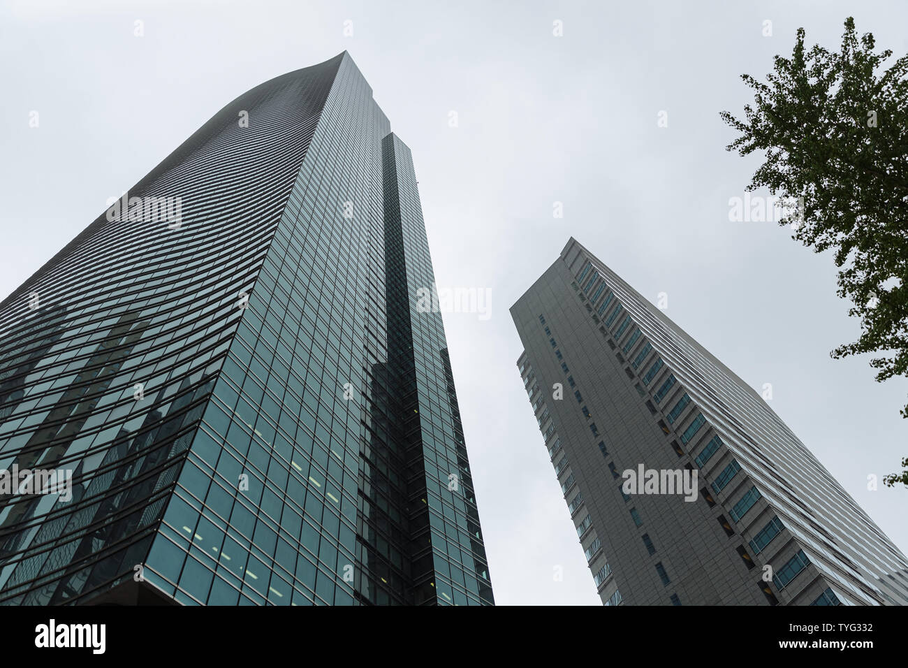 Toyo, Japen - April, 25, 2019: Sky High-rise Facade bottom view ...