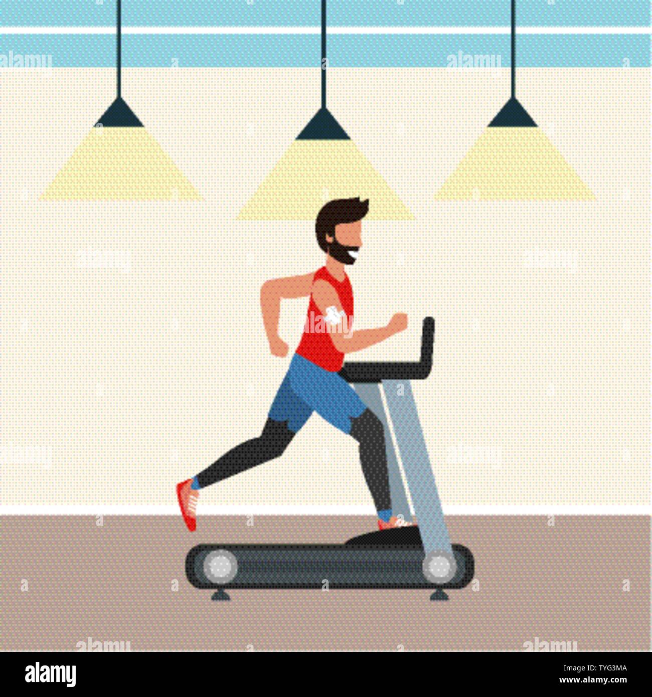 fitness exercise man running over treadmill workout healthy fit ...