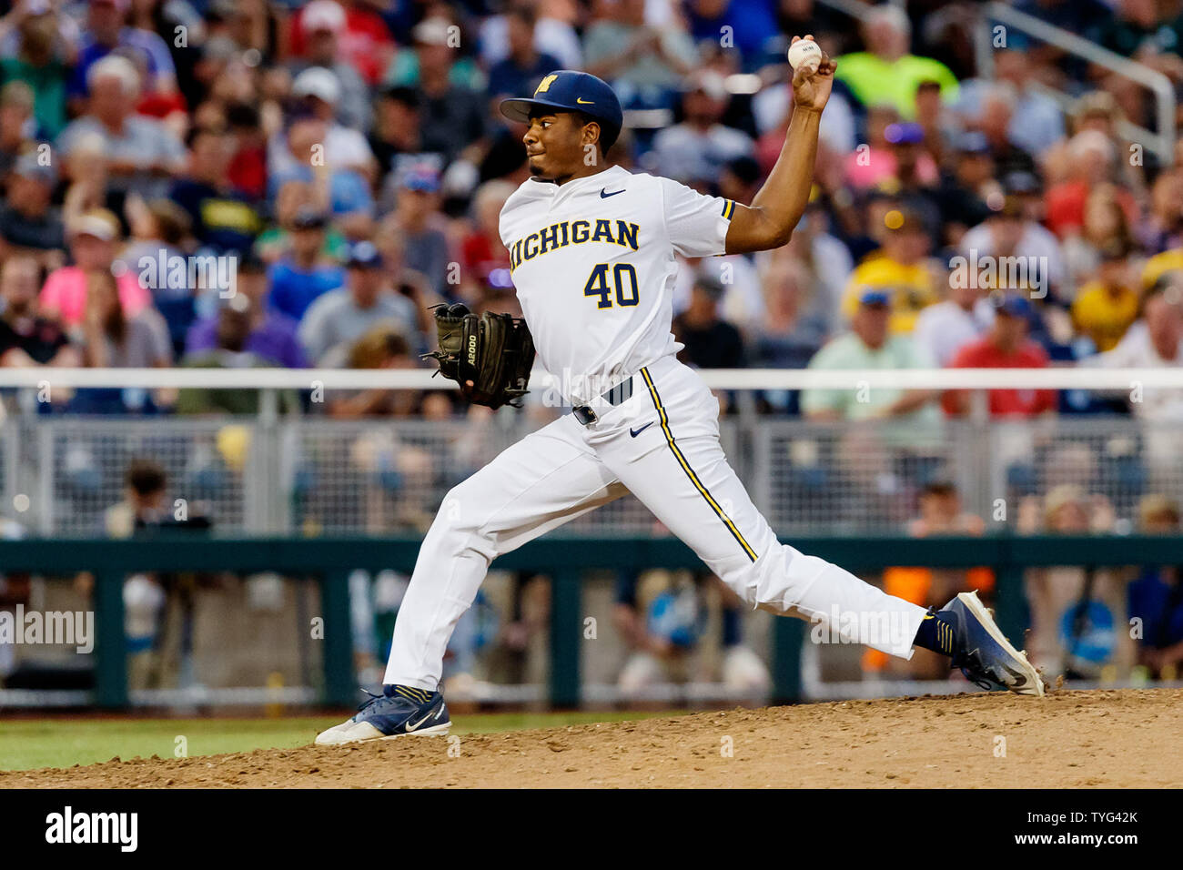 June 25, 2019 - Omaha, NE U.S. - Michigan's relief pitcher Angelo Smith ...