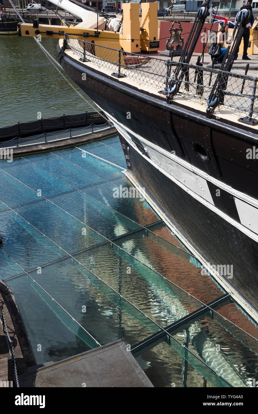Looking down into the Dry Dock through the flooded glass plate which ...