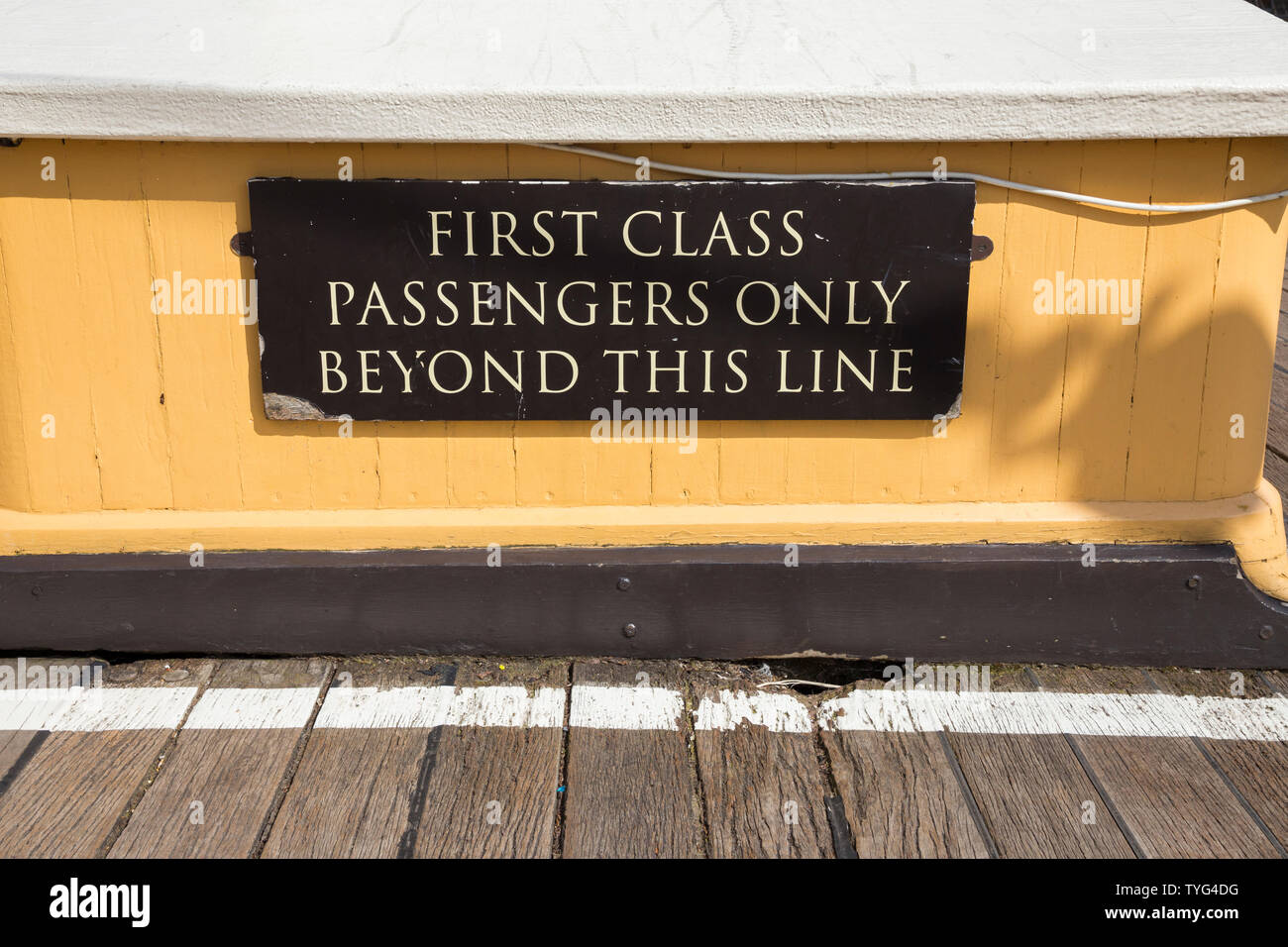 Passenger demarcation line painted on the deck between first class and ...