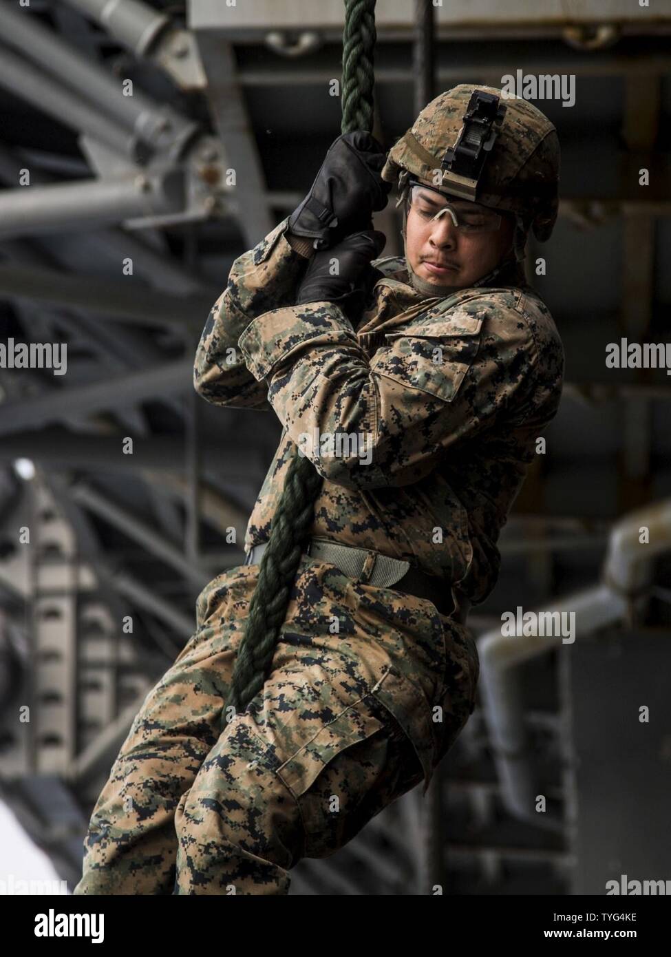USS MAKIN ISLAND, At Sea (November 8, 2016) – A Marine with Battalion ...