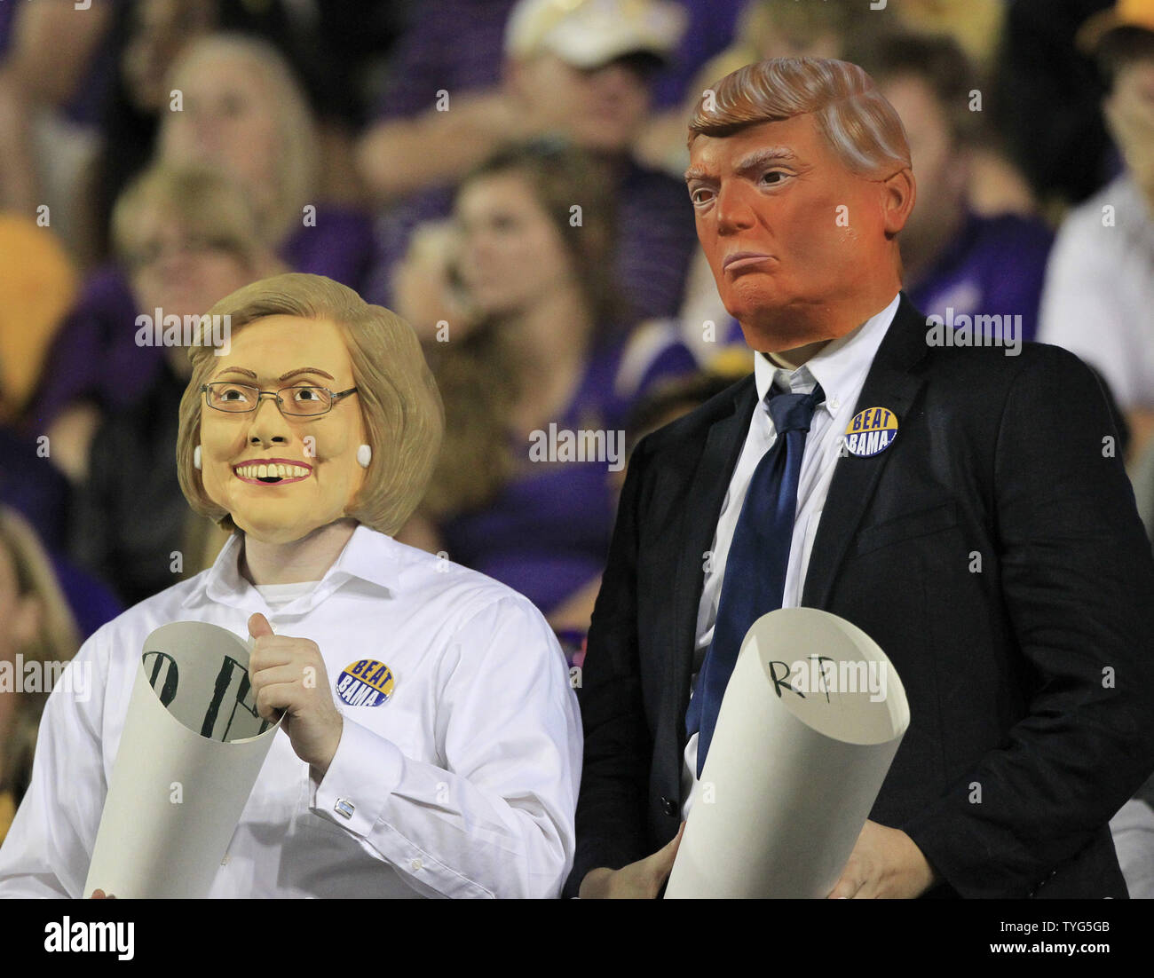 LSU Tigers fans costume as Hillary Clinton and Donald Trump at the ...