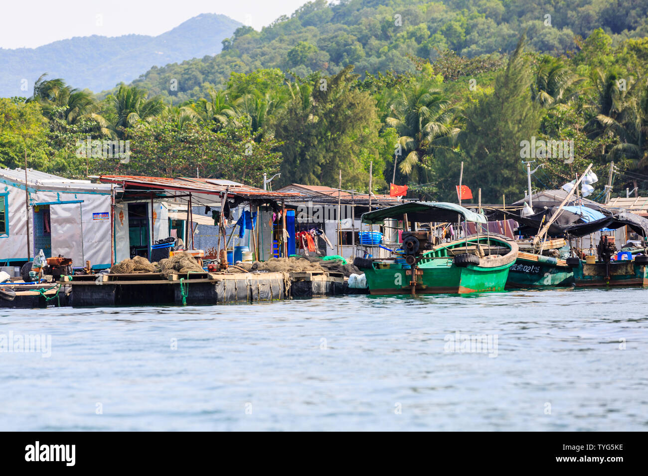 Monkey Island fishing rafts in South Bay, Hainan, China Stock Photo - Alamy