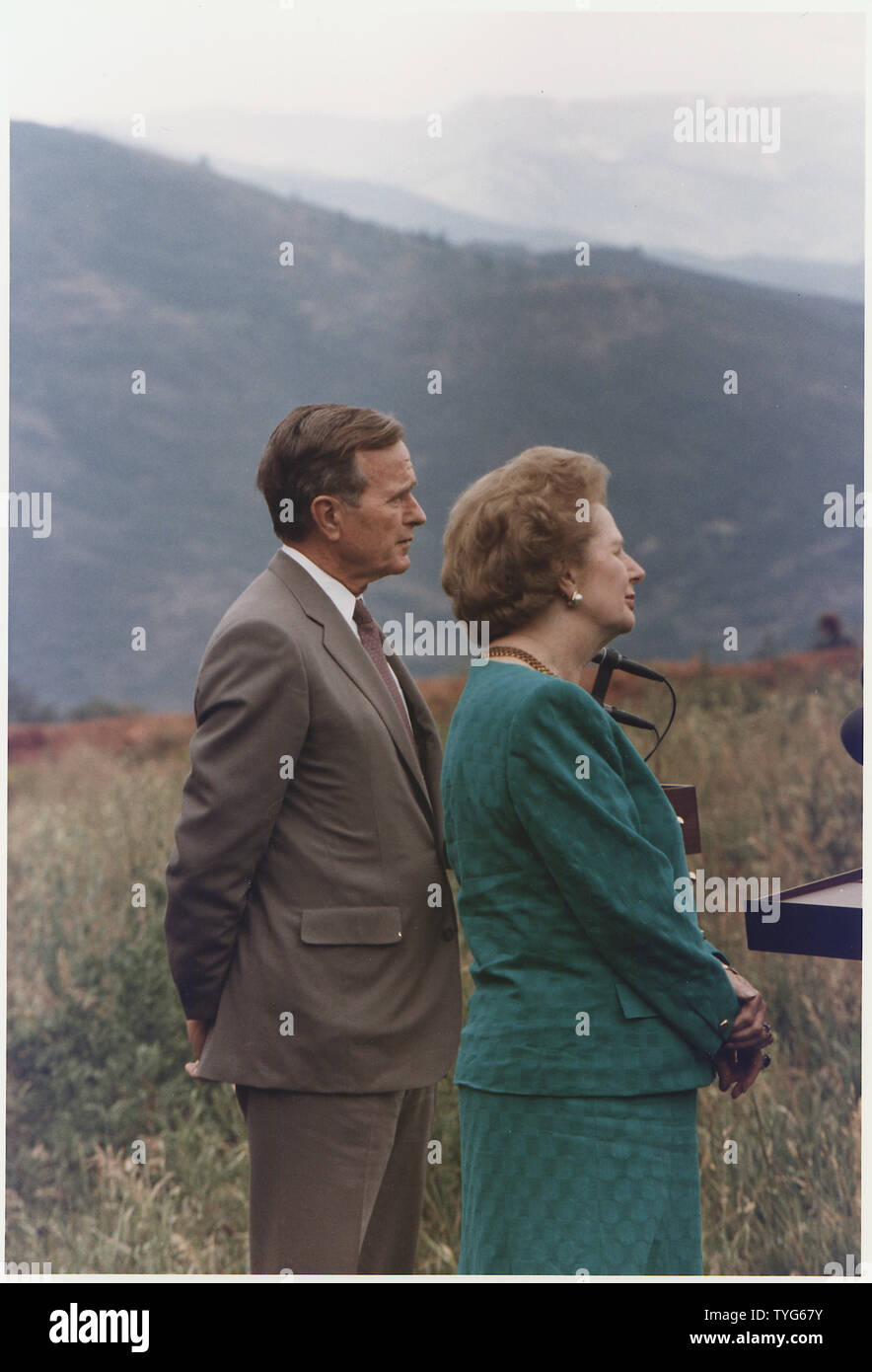 President Bush, accompanied by Prime Minister Margaret Thatcher ...
