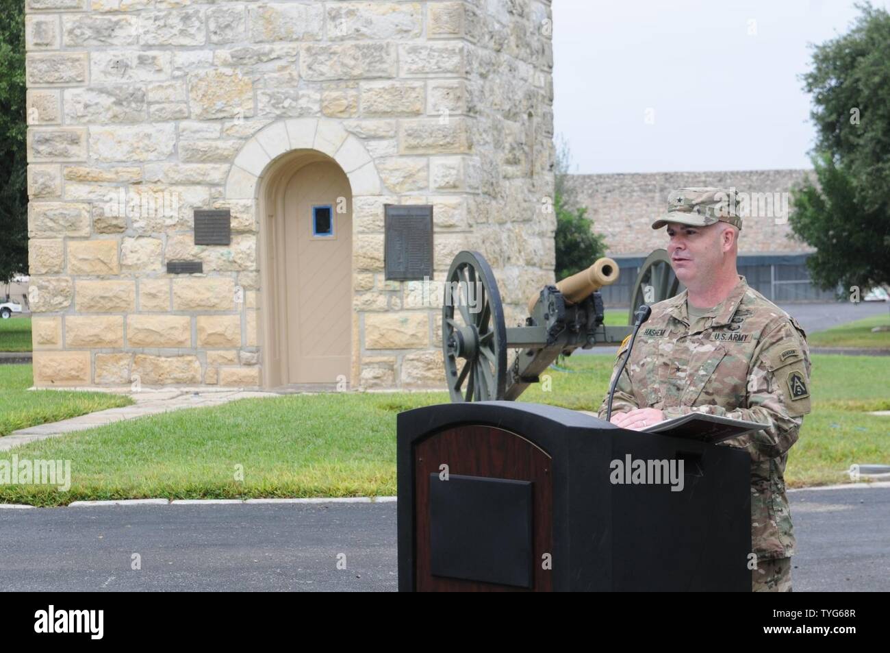 Brig. Gen. John B. Hashem gives a speech to members of Army North ...