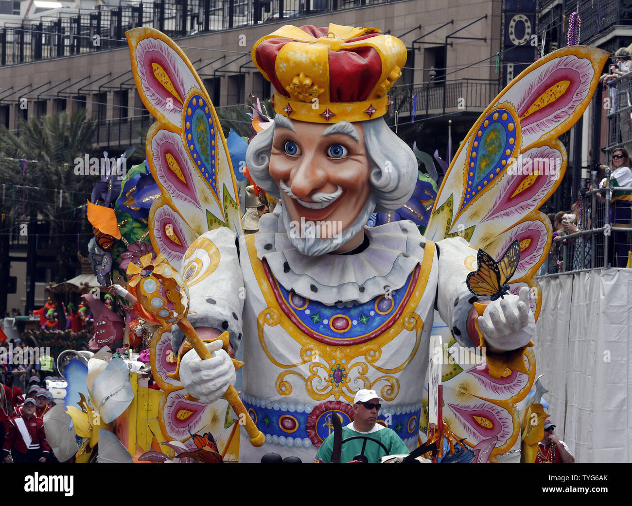 A float in the Rex parade rolls down St Charles Avenue in New Orleans ...