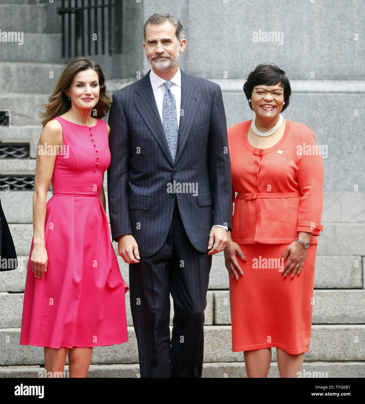 Queen Letizia, left, along with her husband King Felipe VI of Spain ...