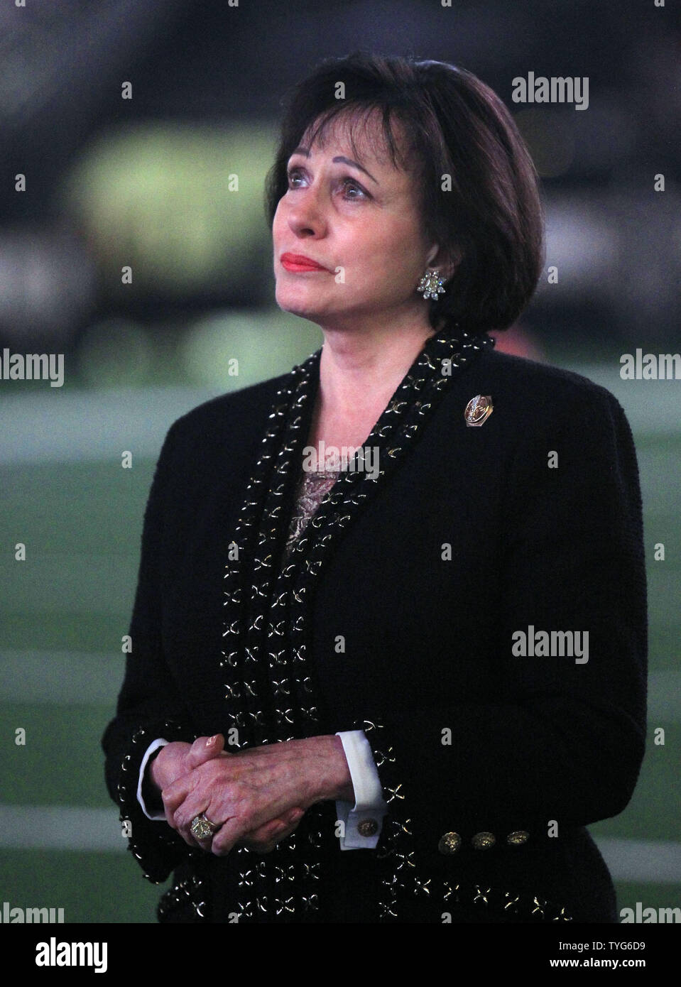 New Orleans Saints owner Gayle Benson looks up at the jumbotron during ...