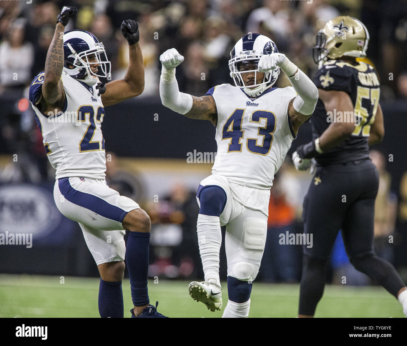 Los Angeles Rams strong safety John Johnson (43) and cornerback Marcus ...