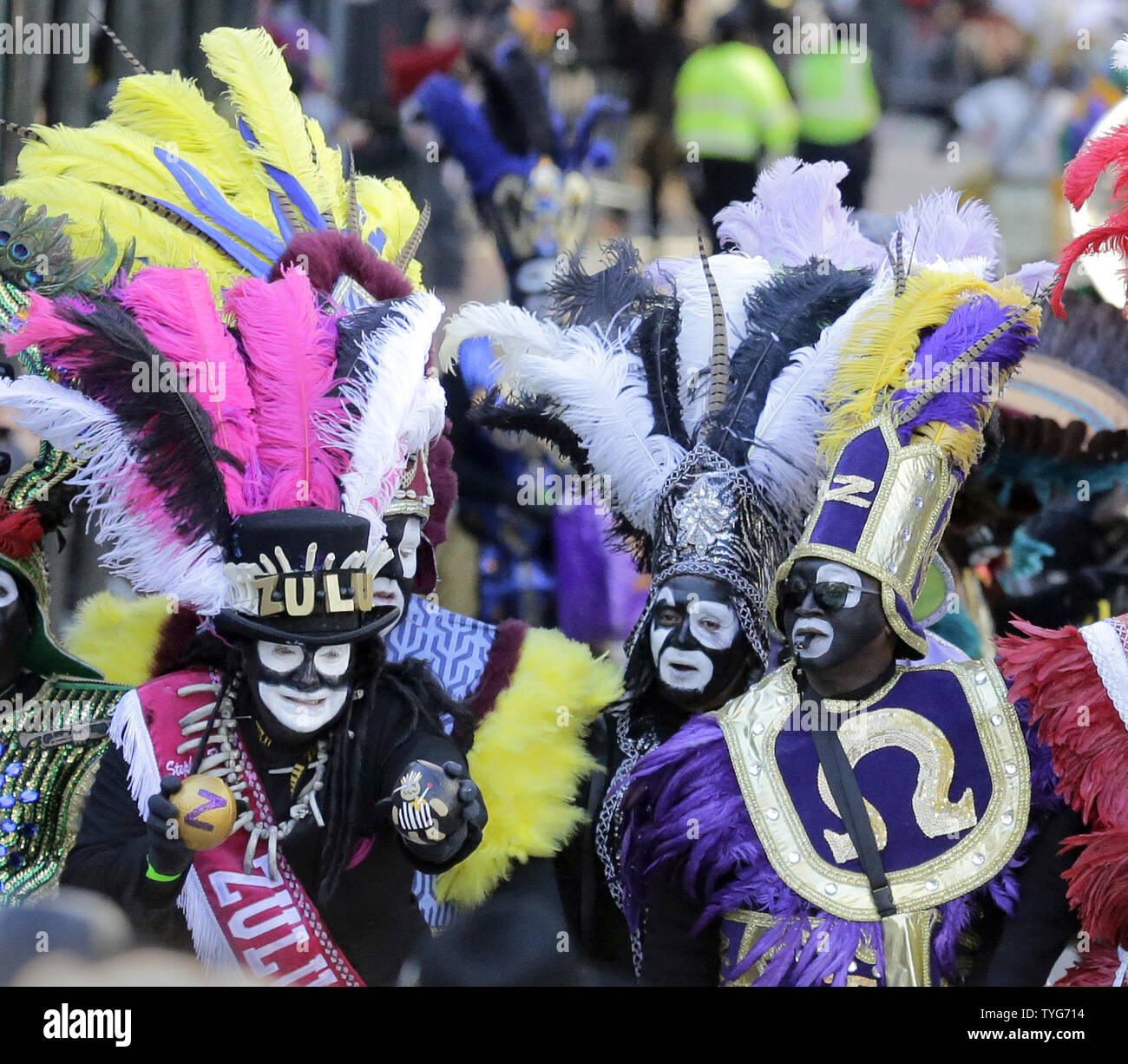 Members of Zulu Social Aid & Pleasure Club march down St Charles Ave in ...
