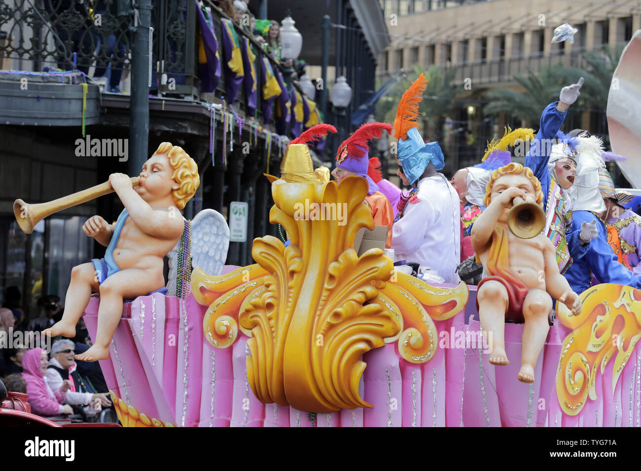Members of Rex parade down St Charles Ave in New Orleans on March 5 ...