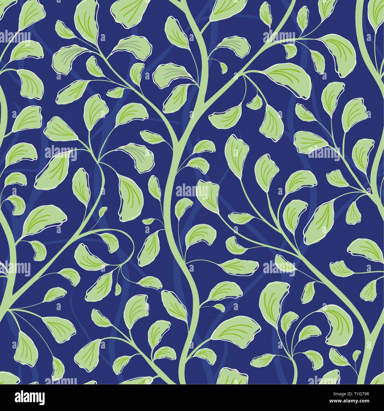 Beautiful flowing green hand drawn foliage design. Seamless vector ...