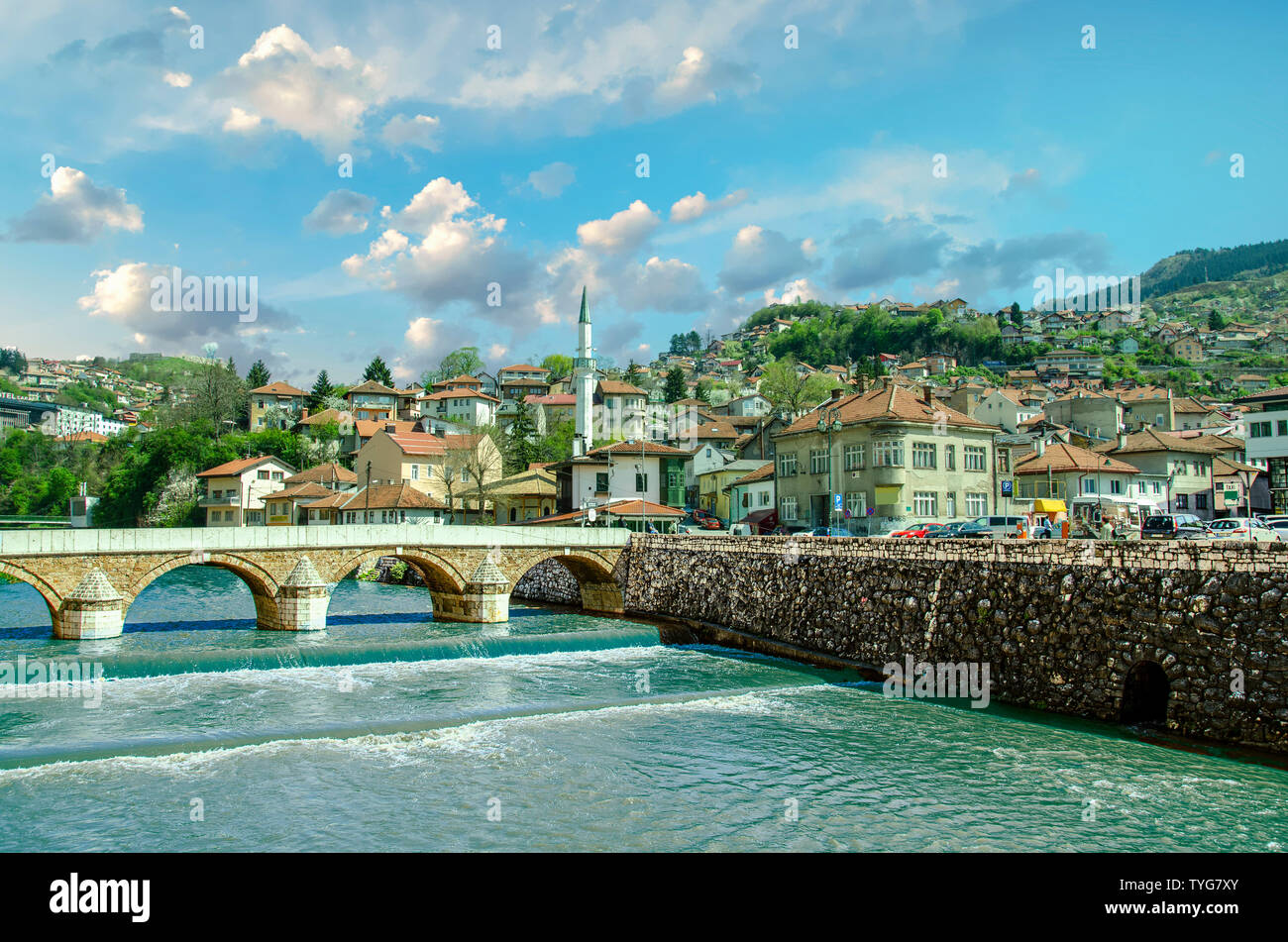 City and River Landscape of Old Town Sarajevo Stock Photo - Alamy