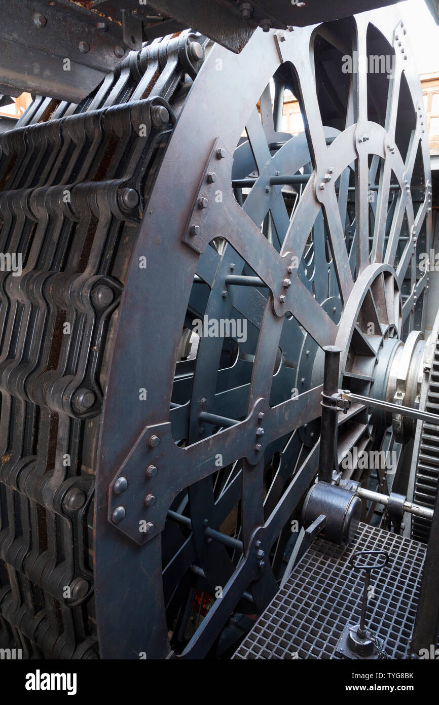Re-created engine on the arrangement of gearwheels, gear chains and ...