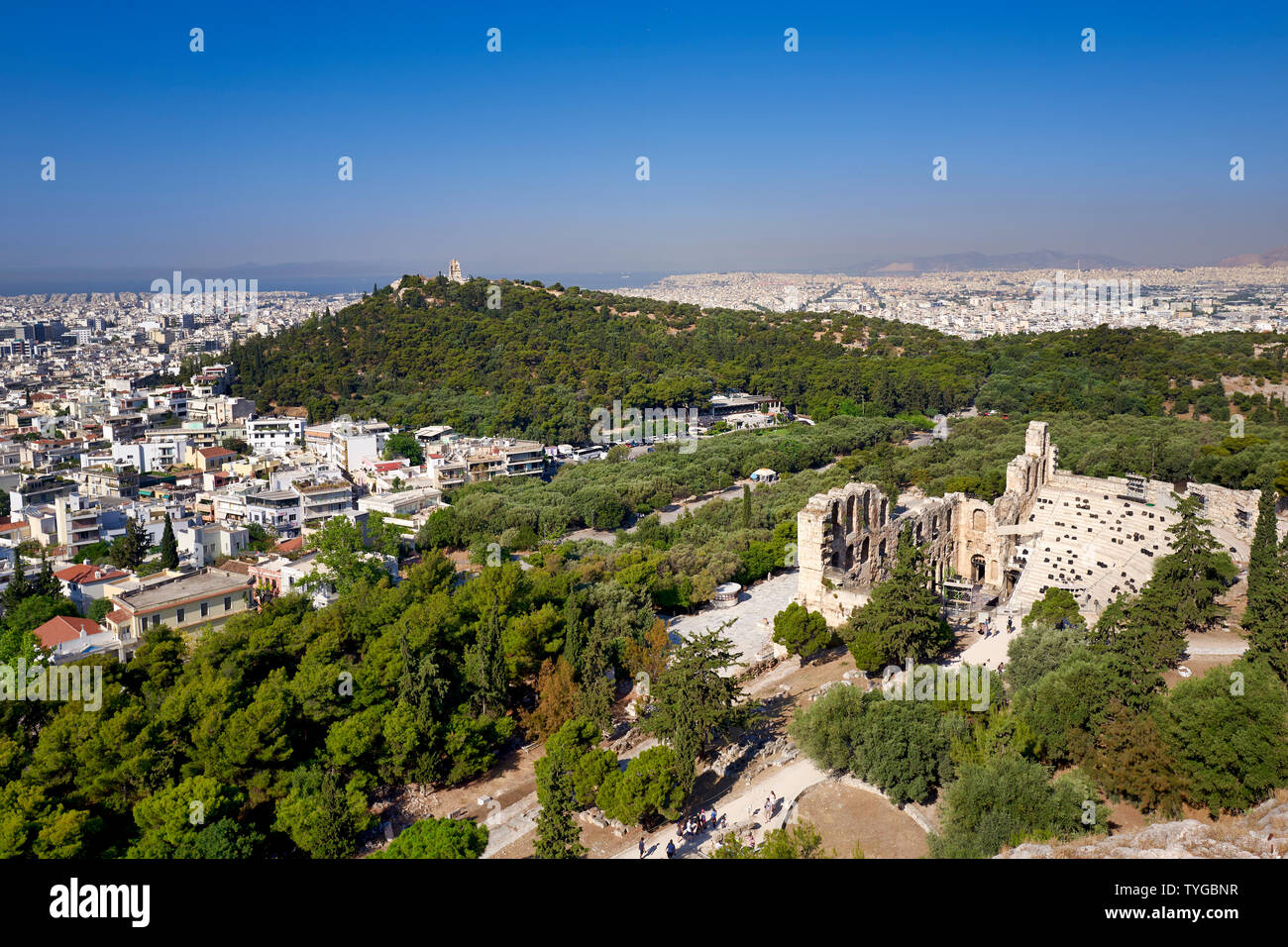 Athens Greece. From the Acropolis view over the city and the Odeon of ...