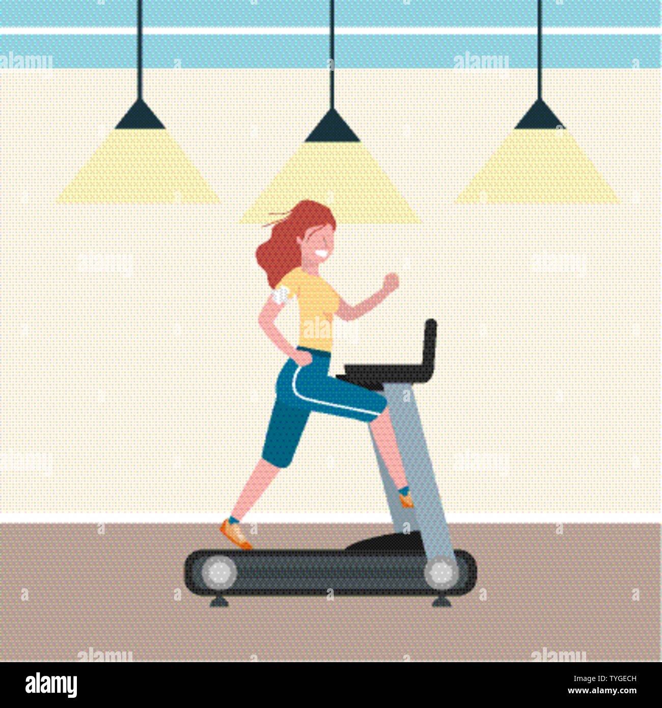 fitness exercise woman running over treadmill workout healthy fit ...