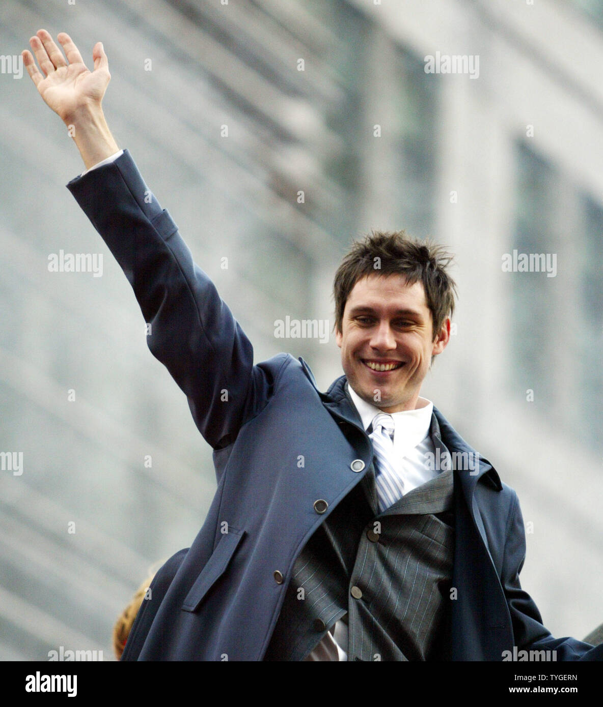 Jeff Davis of the TV show Happy Family makes his way down Broadway on a ...