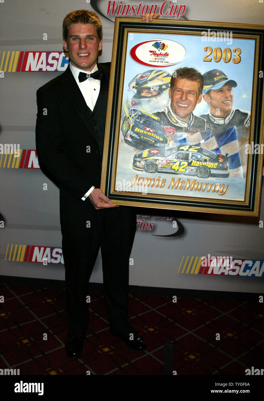 Jamie McMurray poses for pictures at the 2003 NASCAR Winston Cup Series ...