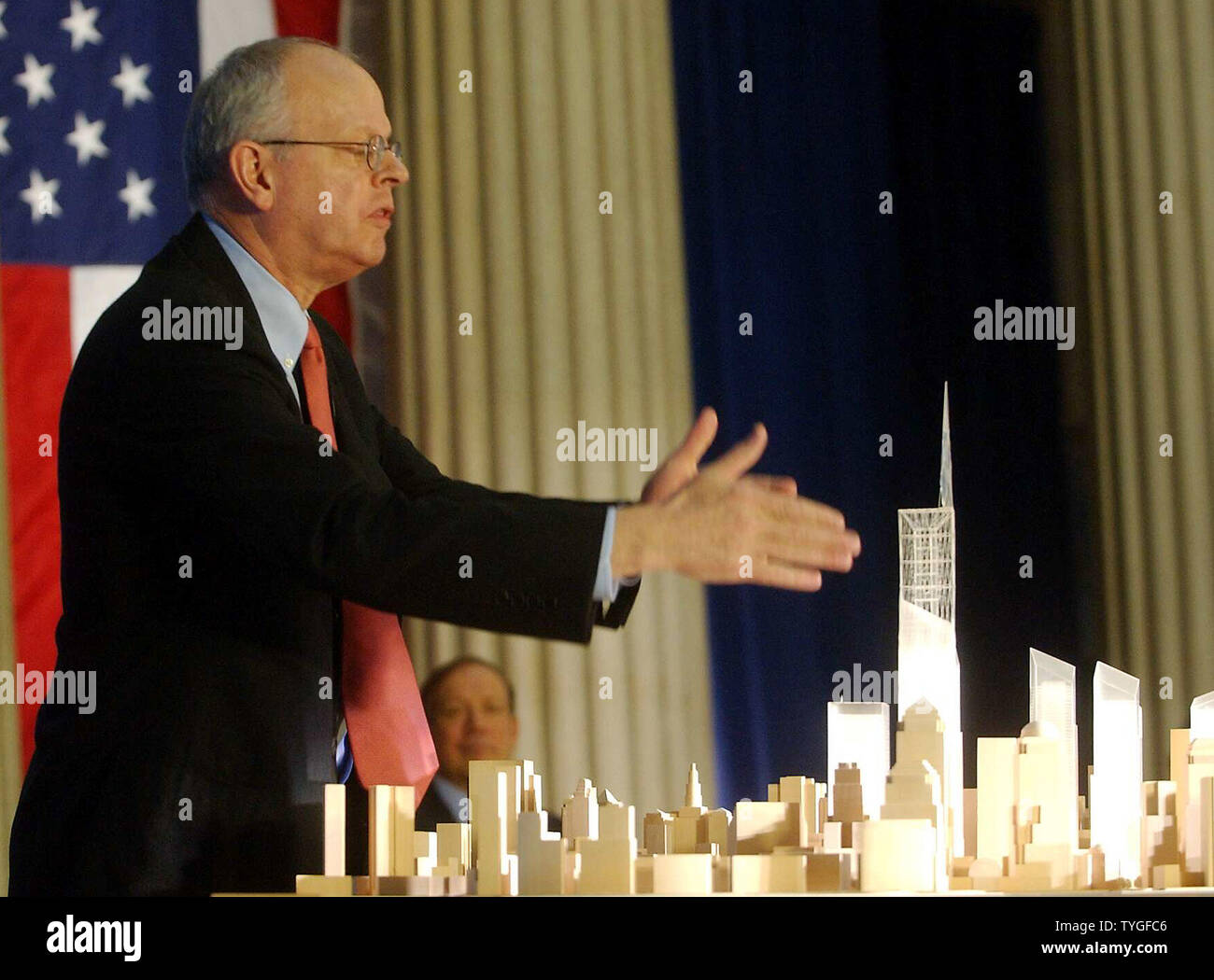 Design architect David Childs uses a scale model to illustrate the ...