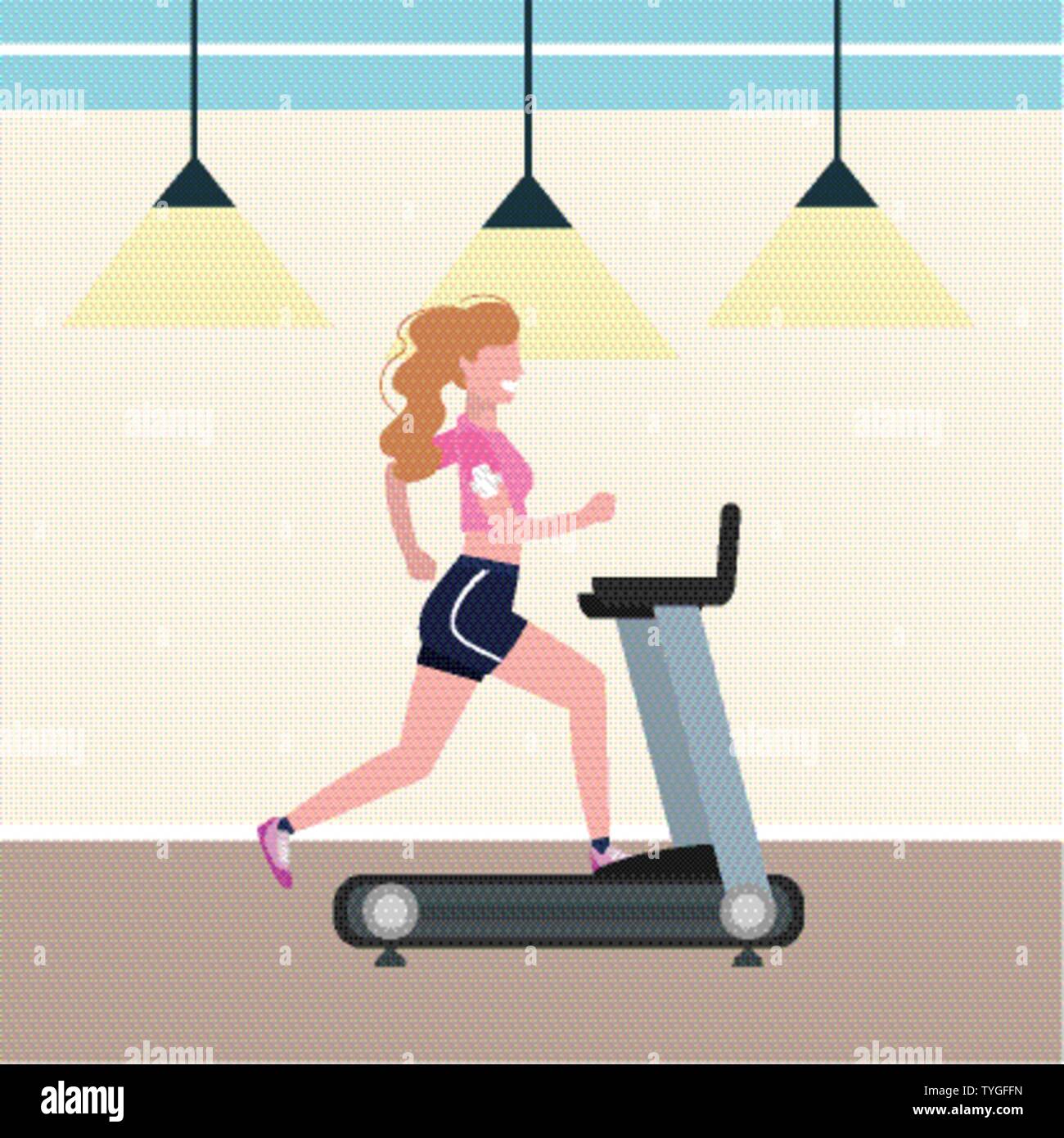 fitness exercise woman running over treadmill workout healthy fit ...