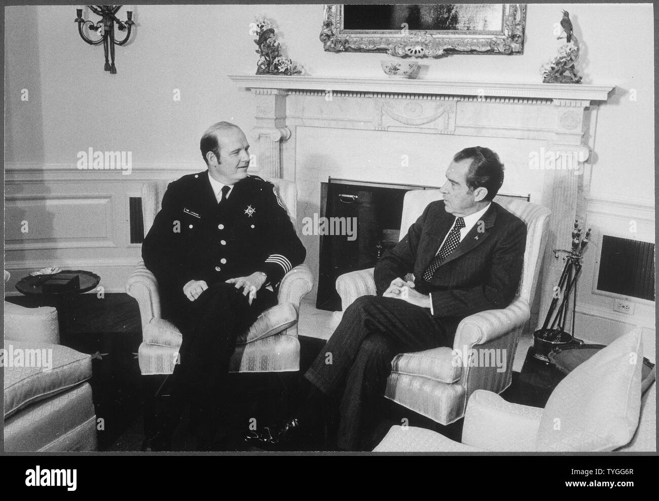 President Nixon meeting with D.C. police chief J.W. Wilson in the Oval ...