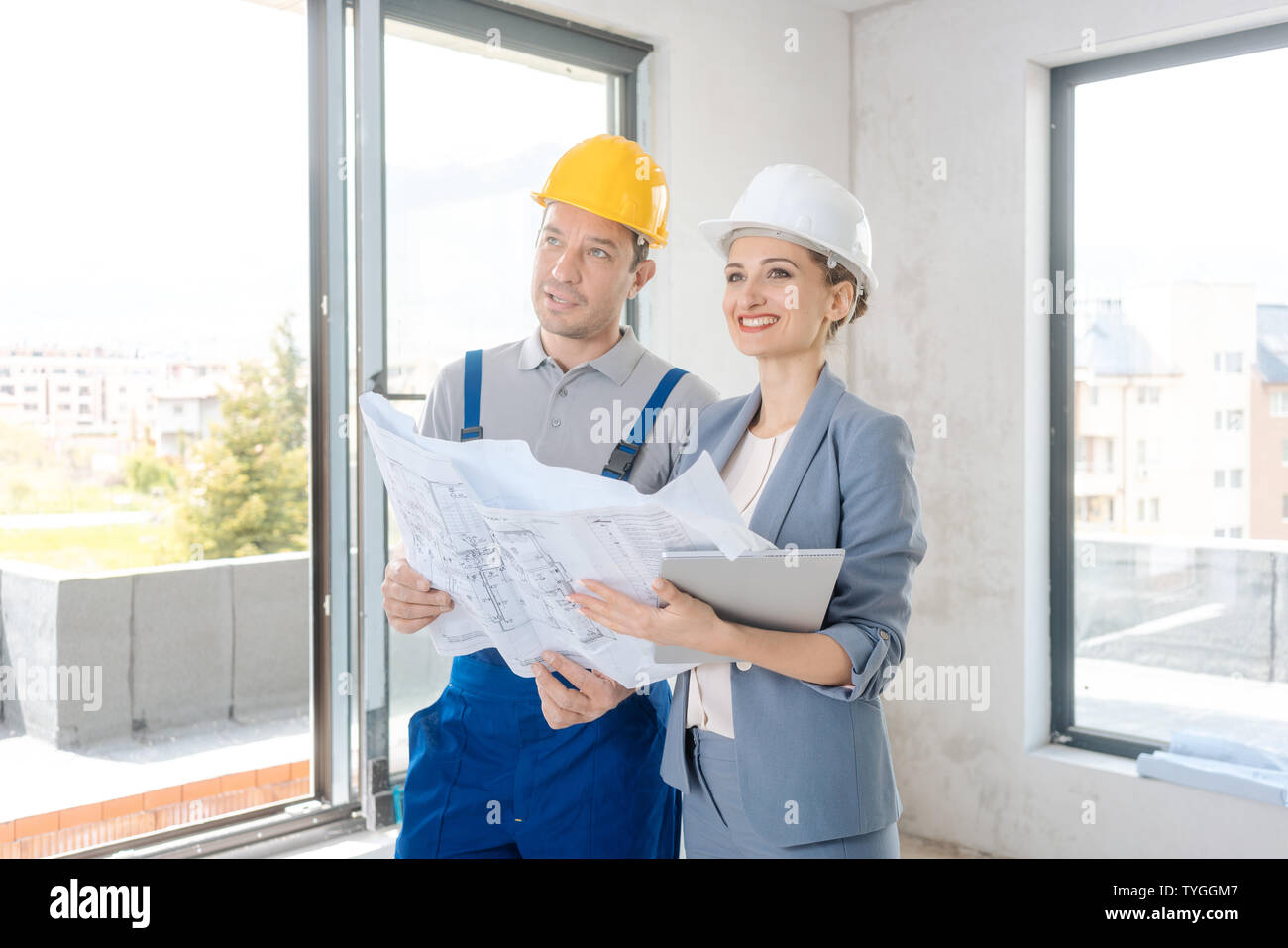 Project owner and construction worker during acceptance Stock Photo - Alamy
