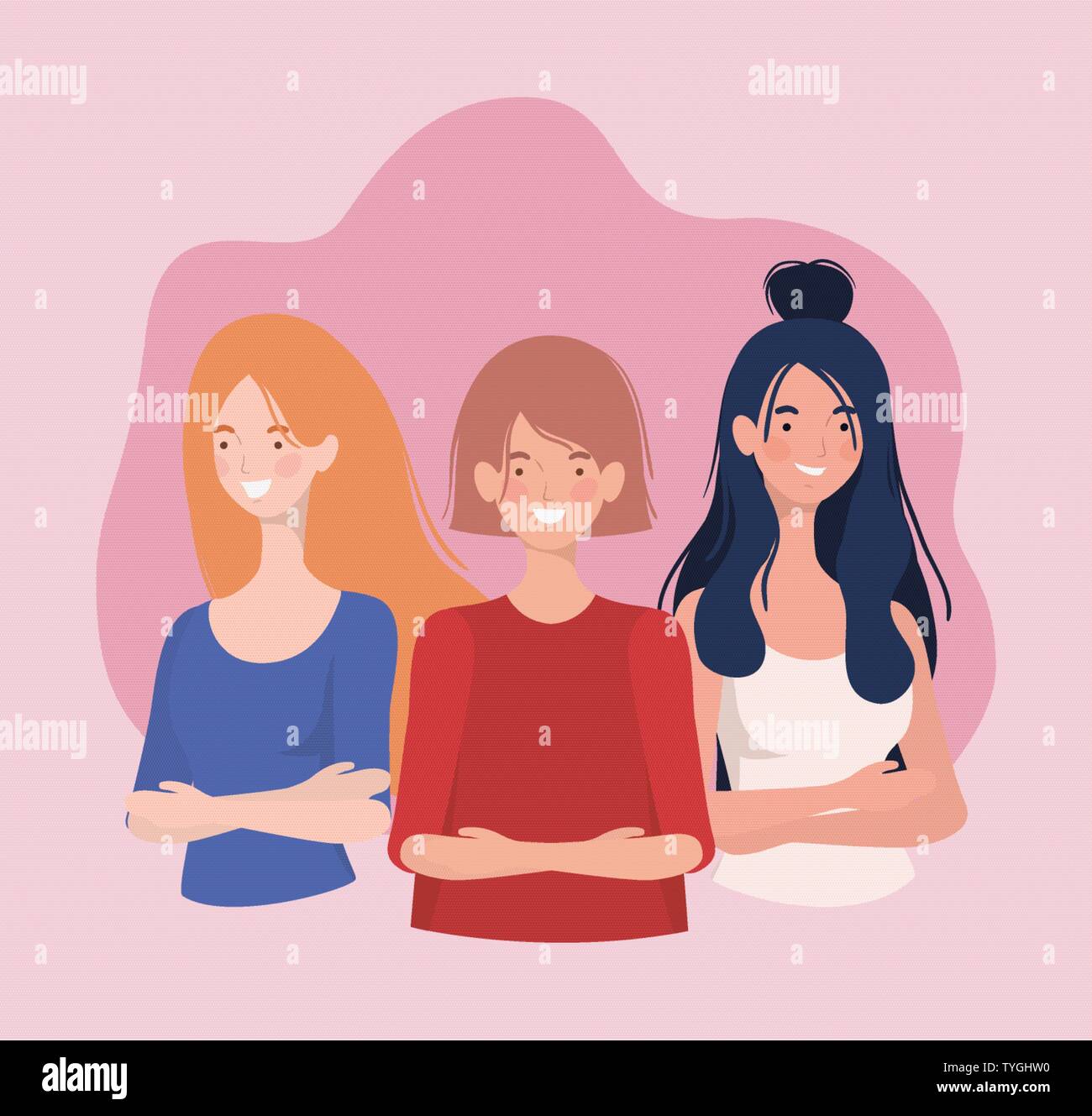 group of young women standing characters Stock Vector Image & Art - Alamy
