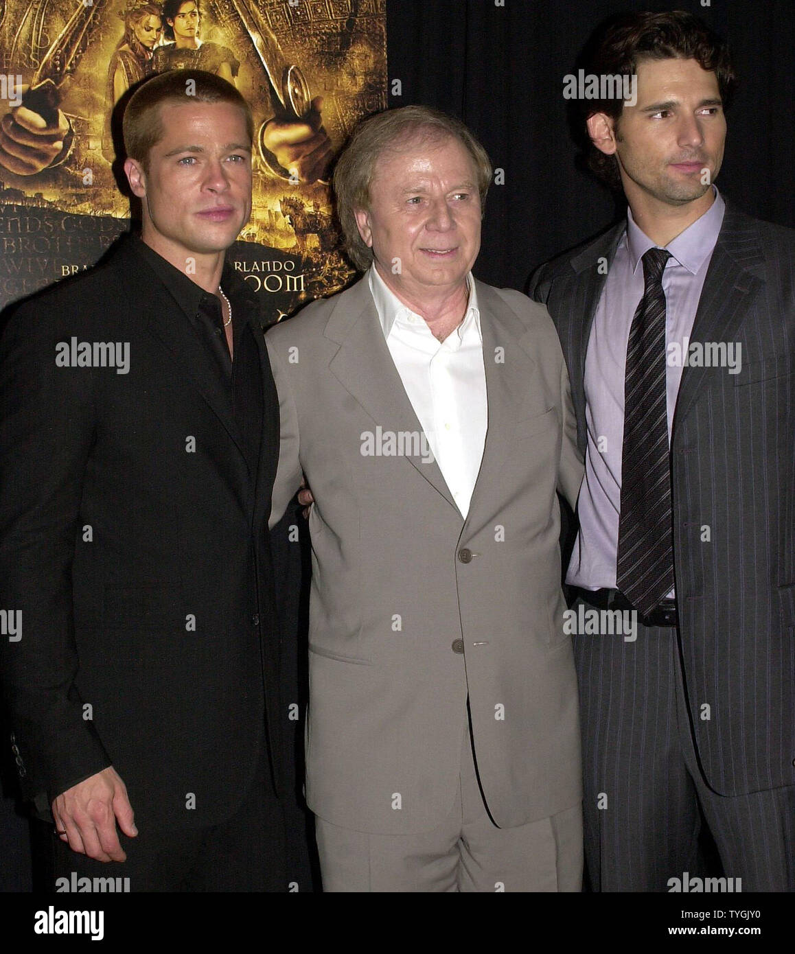 Actor Brad Pitt poses with the films director Wolfgang Peterson (center ...