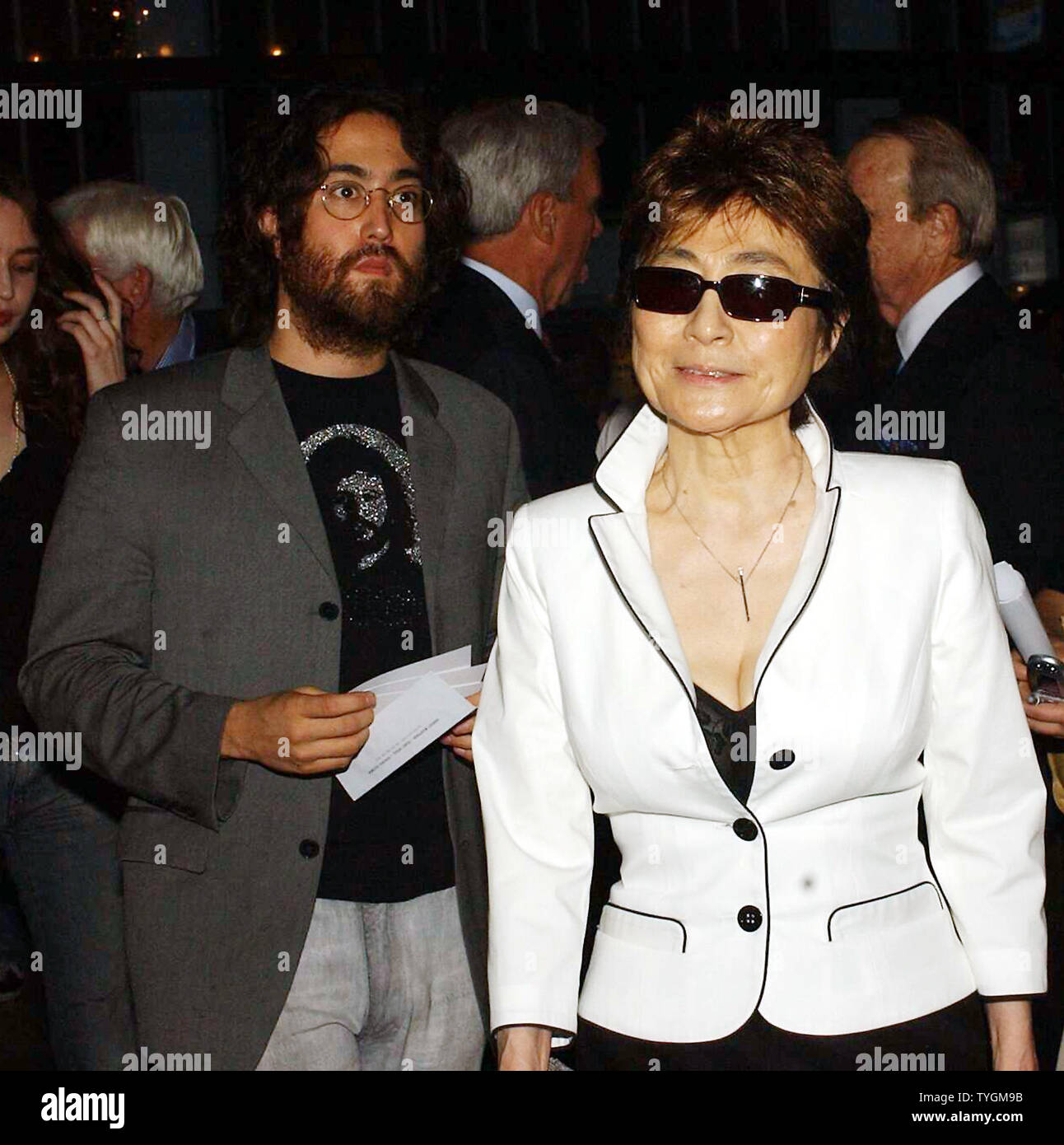 Sean Lennon and his mother Yoko Ono pose on June 14, 2004 at the ...