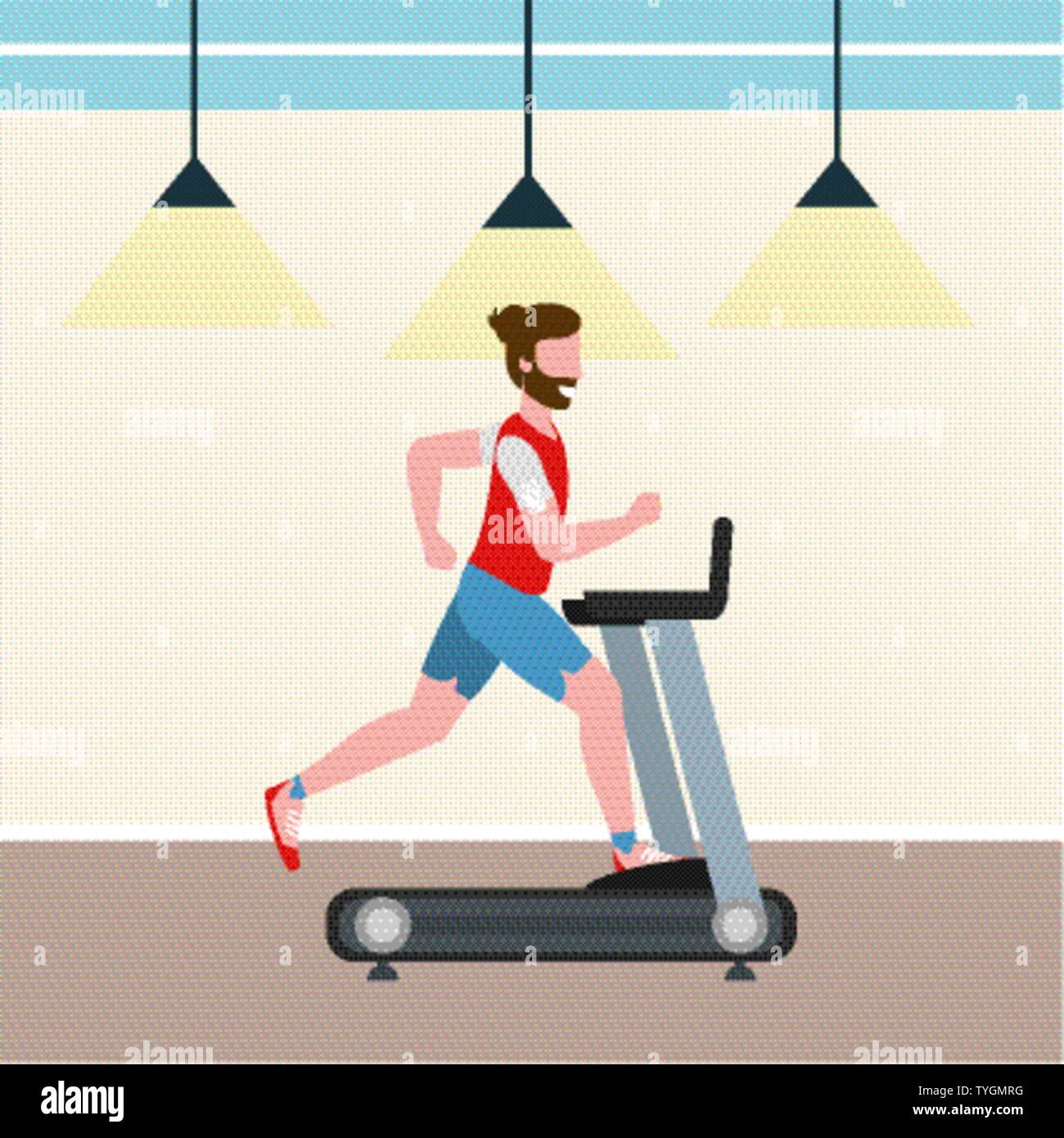 fitness exercise man running over treadmill workout healthy fit ...