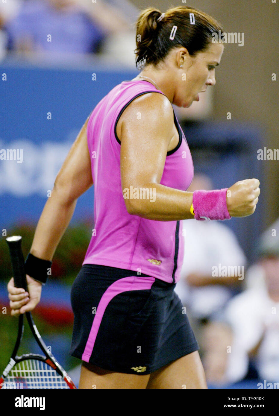 Jennifer Capriati, who is the eighth seed,reacts as she wins the second ...