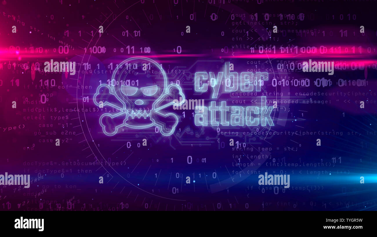 Cyber attack hologram on digital background. Danger alert, threat ...
