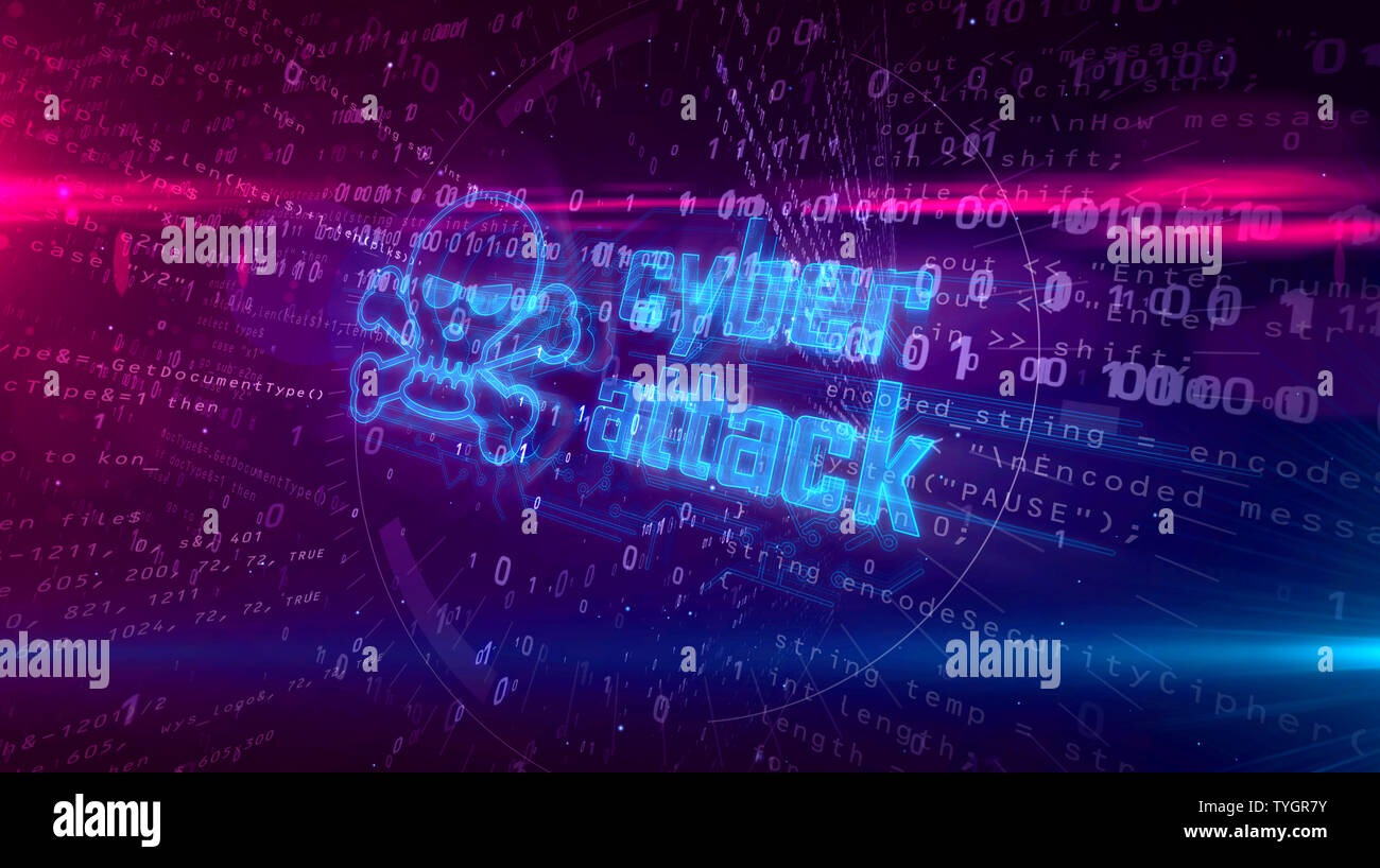 Cyber attack hologram on digital background. Danger alert, threat ...