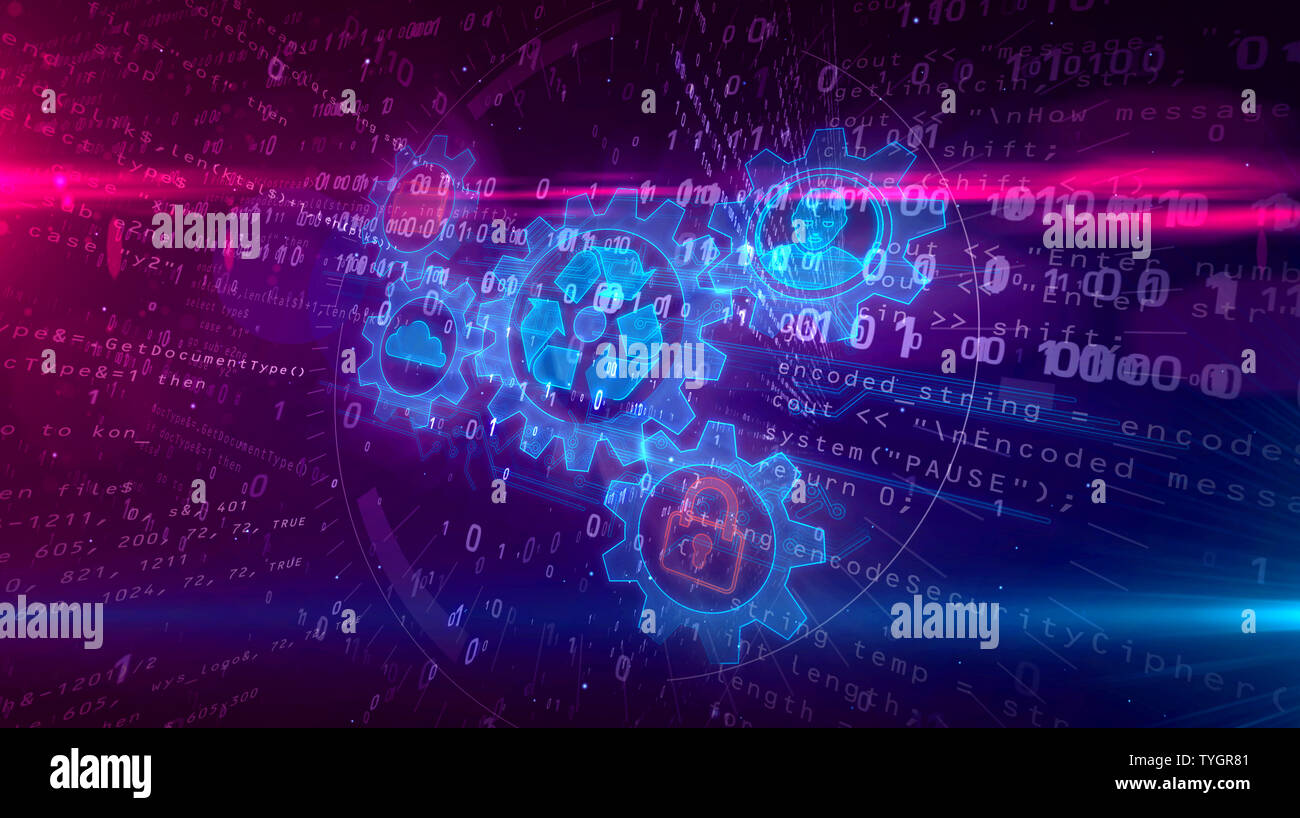 Data managment hologram on dynamic futuristic background. Modern and ...