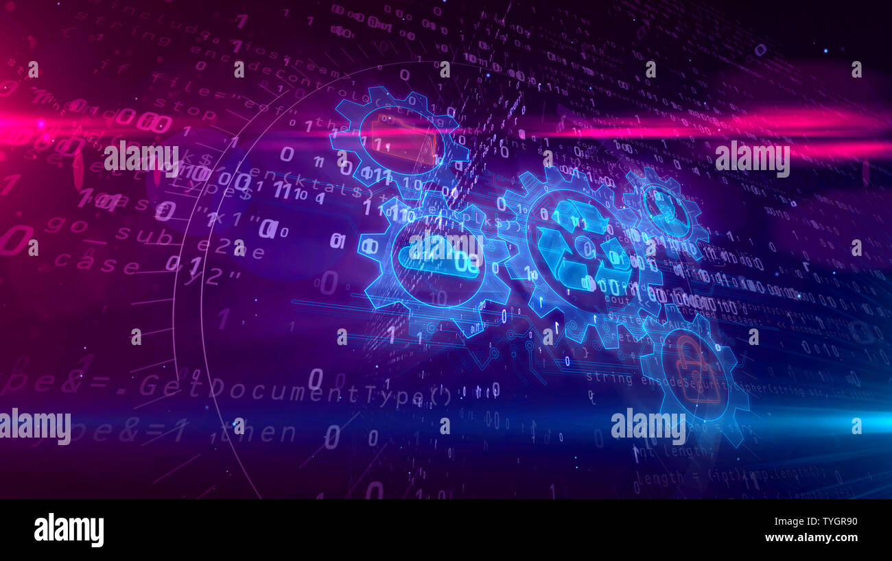 Data managment hologram on dynamic futuristic background. Modern and ...