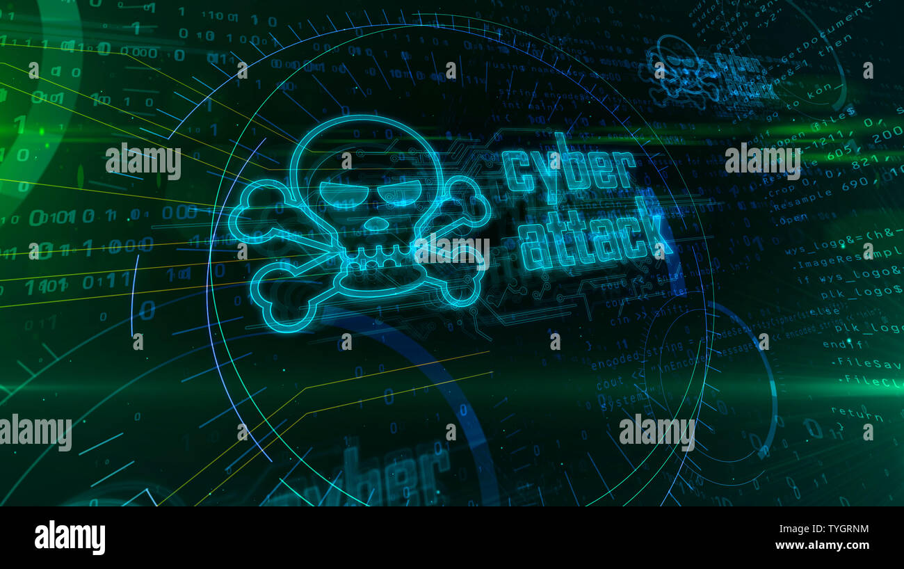 Cyber attack hologram on digital background. Danger alert, threat ...