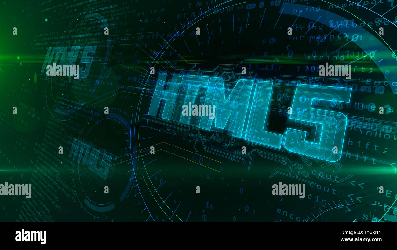 HTML5 glowing hologram over working cpu on digital background. Modern ...