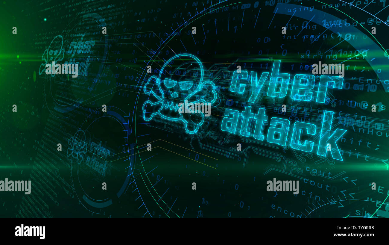 Cyber attack hologram on digital background. Danger alert, threat ...